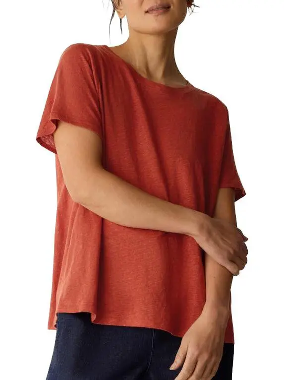 Eileen Fisher Organic Linen Crewneck T-shirt - Blood Orange