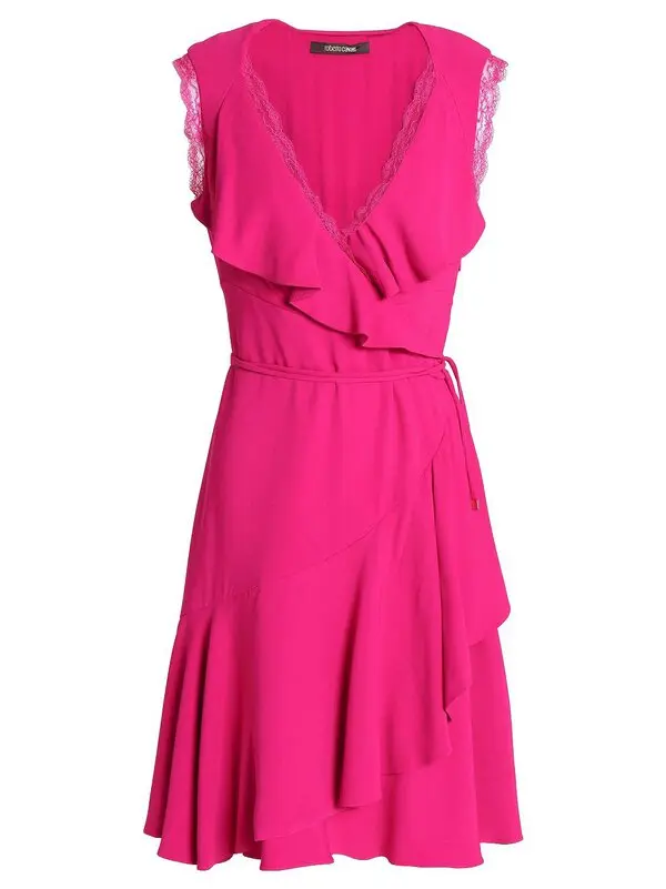Roberto Cavalli Wrap-effect Ruffled Crepe Dress - Fuchsia