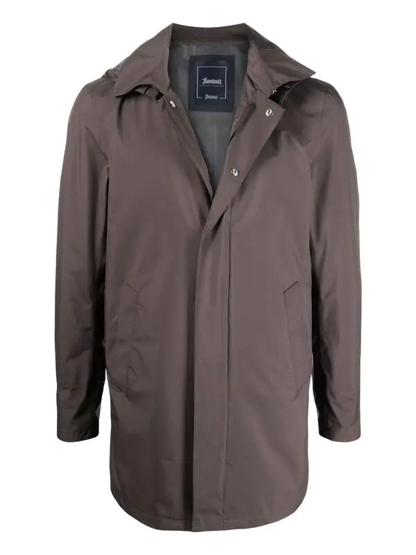 Herno Hooded Zip-up Raincoat - Brown