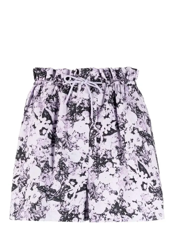 Remain Birger Christensen Paperbag Waist Abstract Pattern Shorts - Purple
