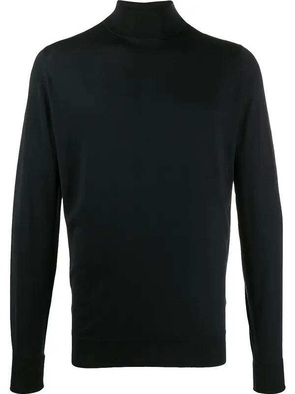 John Smedley Wool Roll Neck Jumper - Black