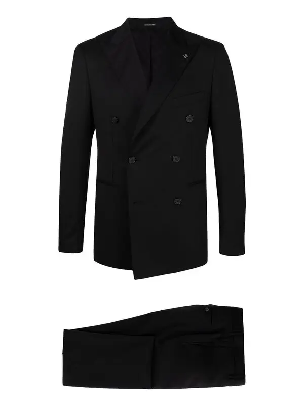 Tagliatore Fitted Double-breasted Suit - Black