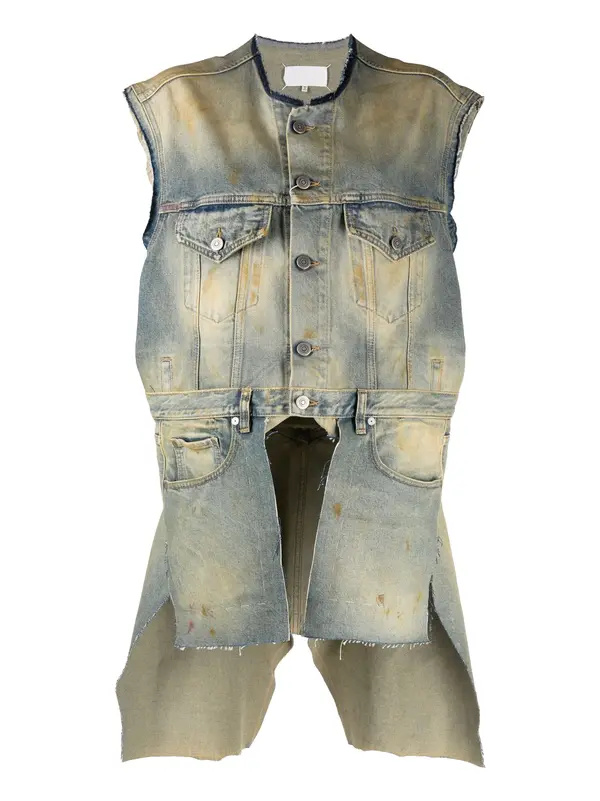 MAISON MARGIELA Derelict Asymmetric Denim Gilet - Green