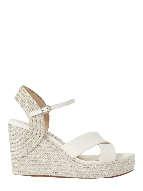 JIMMY CHOO Dellena 100 Leather Espadrille Wedge Sandals - White