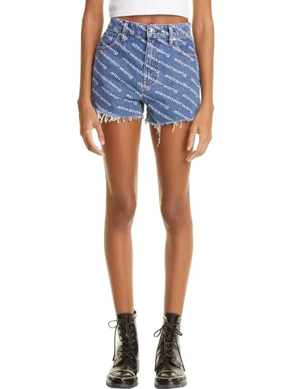 Alexander Wang Bite Logo Denim Shorts - Deep Blue/white