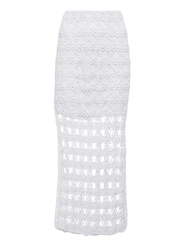 Anna Kosturova Rosette Crochet Midi Skirt - White