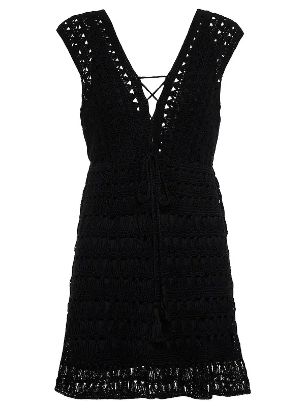 Anna Kosturova Jennifer Crochet Cotton Minidress - Black