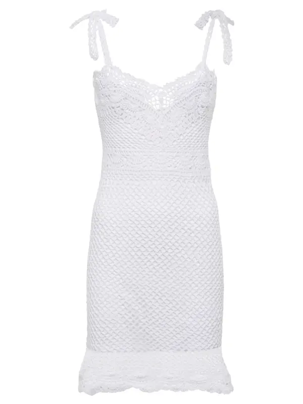 Anna Kosturova Elizabeth Cotton Crocheted Minidress - White