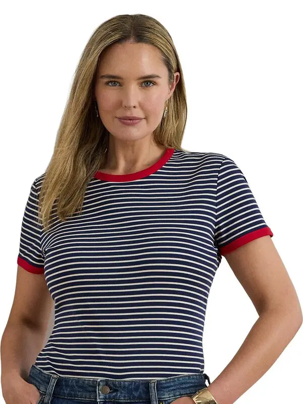 Ralph Lauren Striped Stretch Cotton Tee - French Navy/cream