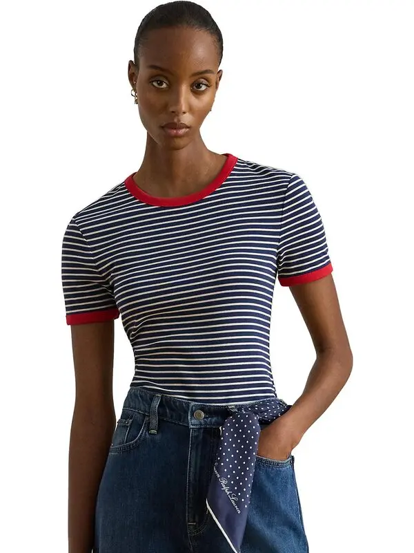 Ralph Lauren Striped Stretch Cotton Tee - French Navy/cream