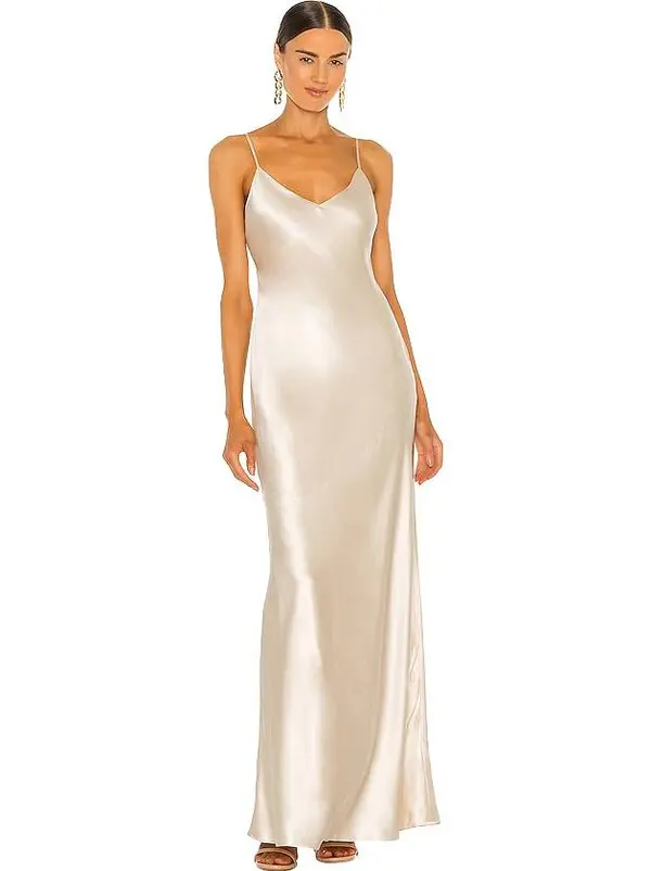 L'Agence Serita Maxi V-neck Bias Dress - Champagne