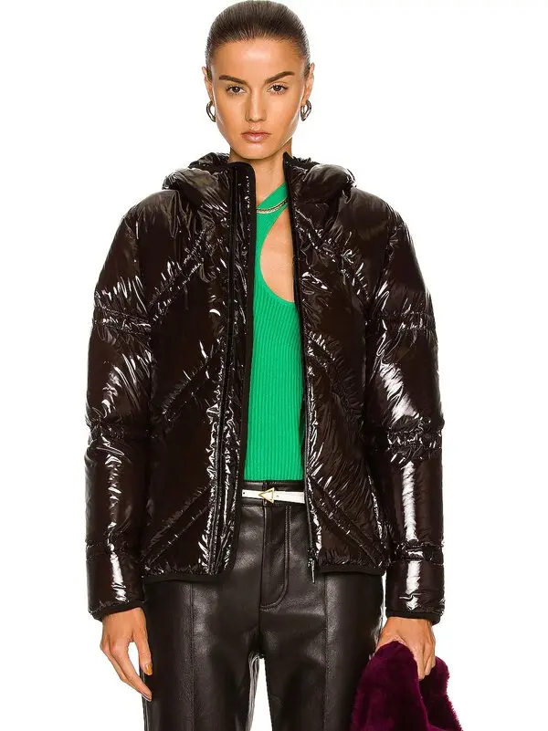 Bottega Veneta Shiny Nylon Chevron Puffer - Cocoa