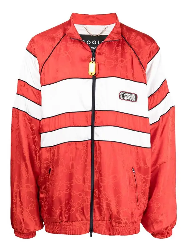 COOL T.M Striped Sports Jacket With Logo Patch - Red