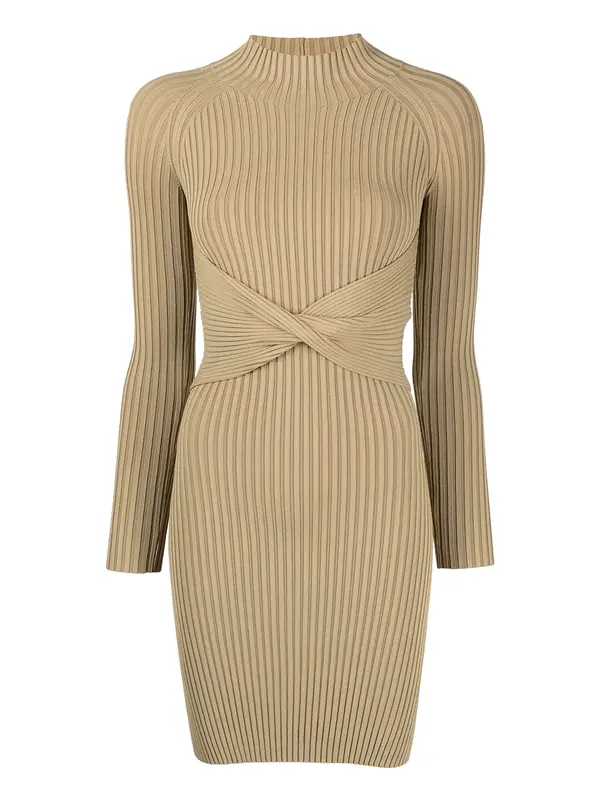 DION LEE Twist-detail Ribbed-knit Minidress - Green