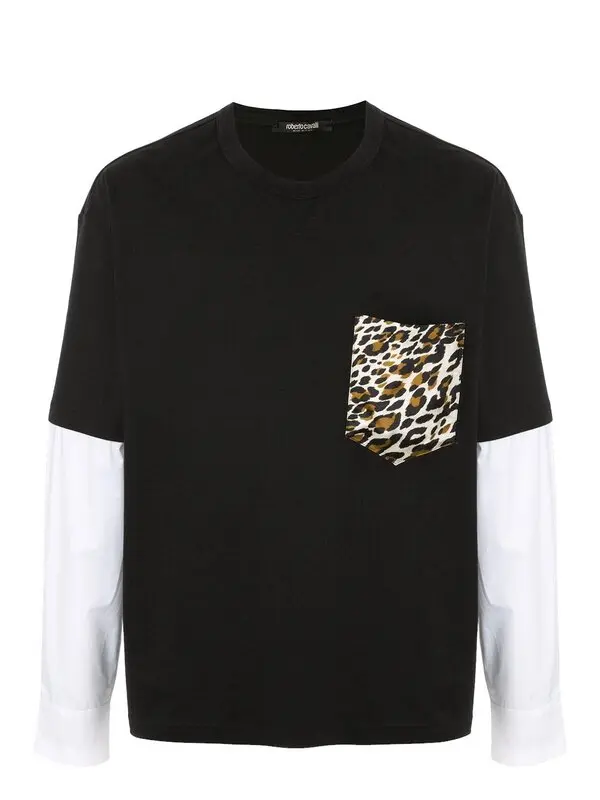 Roberto Cavalli Leopard Print Panel T-shirt - Black
