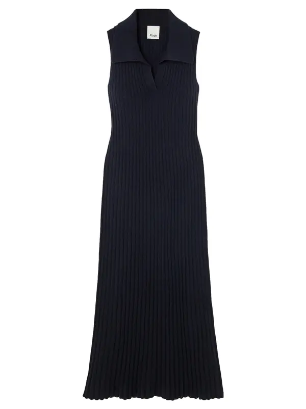 ALLUDE Ribbed Cashmere Midi Dress - Blue