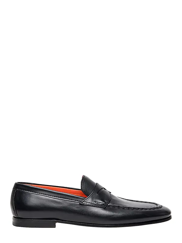 Santoni Door Leather Penny Loafers - Black