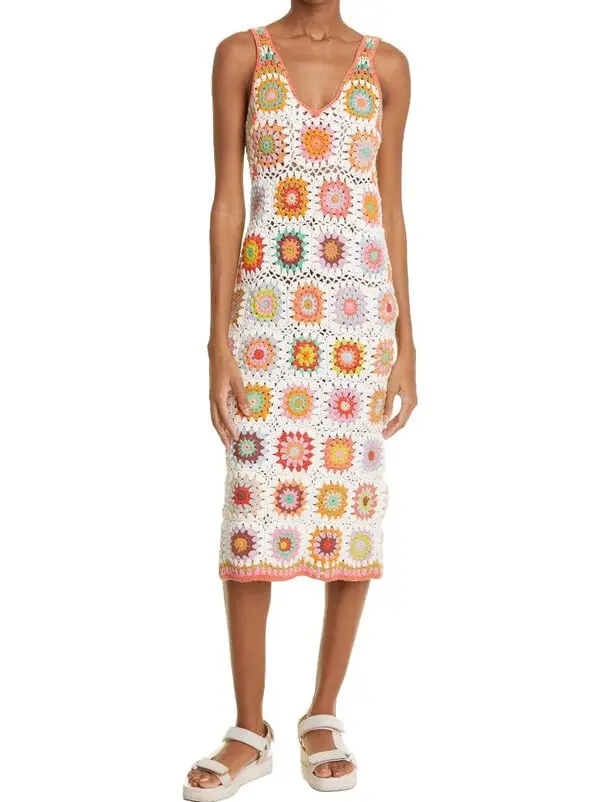 ALEMAIS Crochet V-neck Midi Dress - Multi