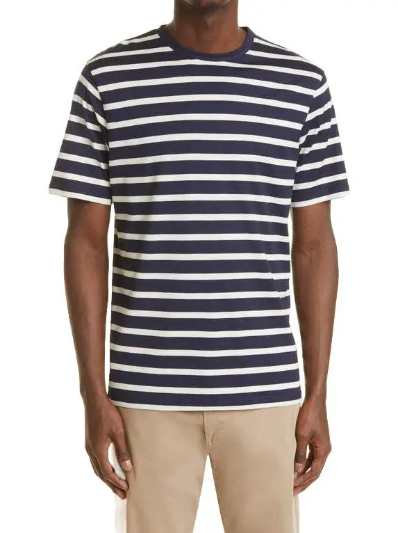Sunspel Stripe Crewneck T-shirt - Navy/ecru Breton Stripe