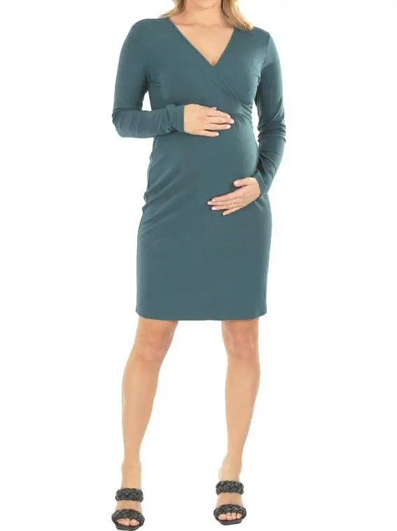 ANGEL MATERNITY Crossover Neckline Nursing Dress - Teal