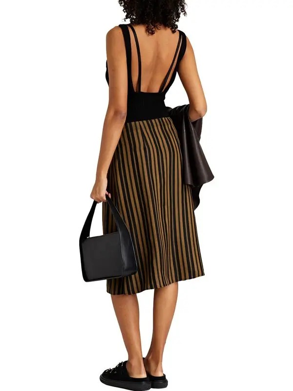 Rag & Bone Mandy Striped Satin Twill Midi Skirt - Black