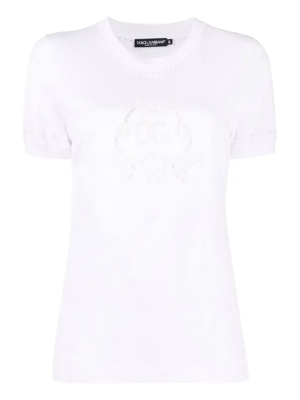Dolce & Gabbana Broderie-anglaise Cotton T-shirt - White