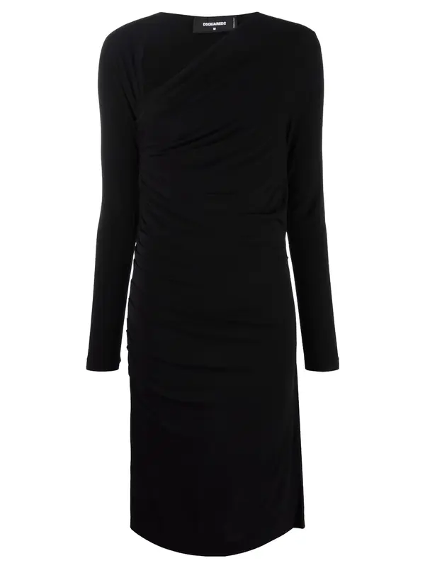 Dsquared2 Asymmetric-neck Ruched Dress - Black
