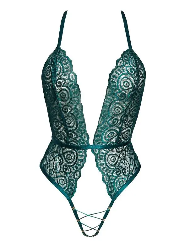 ROMA CONFIDENTIAL Plunge Lace Teddy - Green