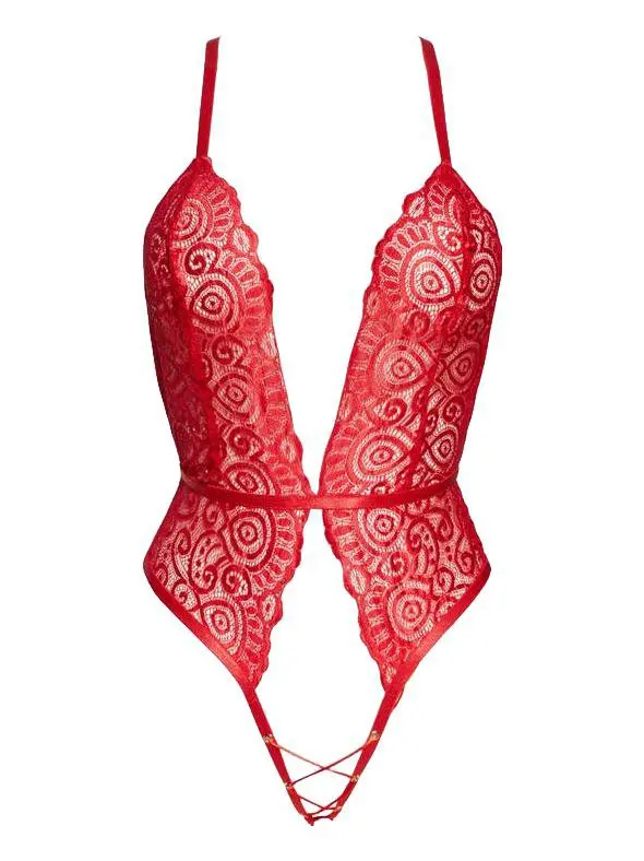 ROMA CONFIDENTIAL Plunge Lace Teddy - Red