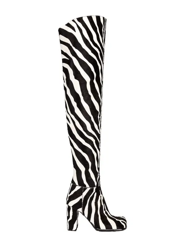 Bottega Veneta Leather Thigh High Boots - White & Zebra