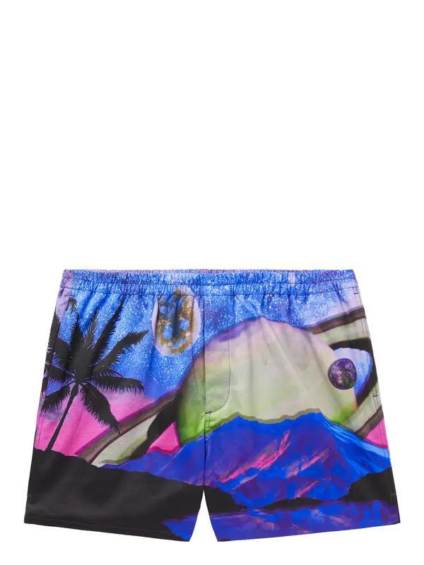 Valentino Garavani Straight-leg Printed Cotton-twill Shorts - Blue