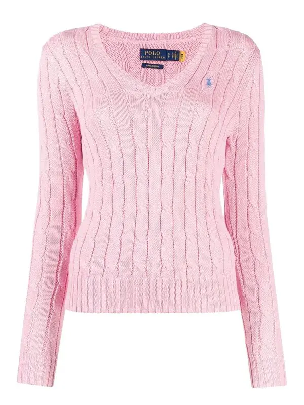 Polo Ralph Lauren Cable Knit V-neck Jumper - Pink