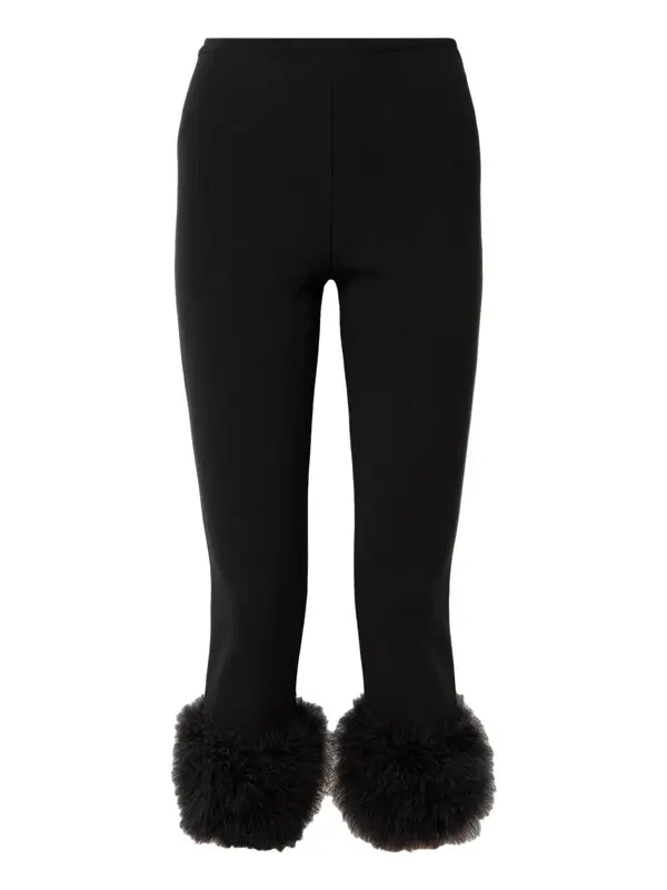 Magda Butrym Feather-trimmed Knitted Slim-leg Pants - Black