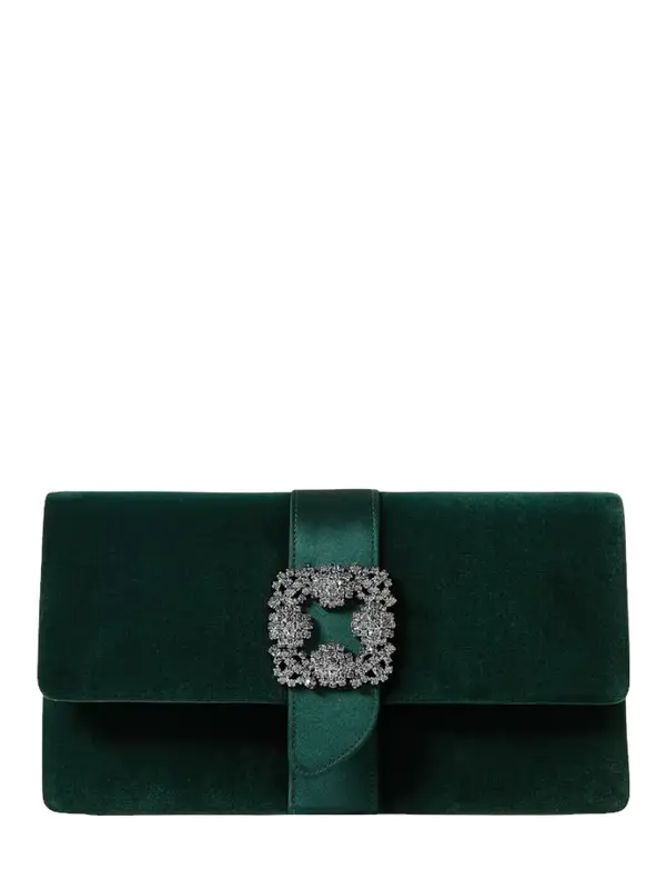Manolo Blahnik Capri Crystal-embellished Velvet Clutch - Green