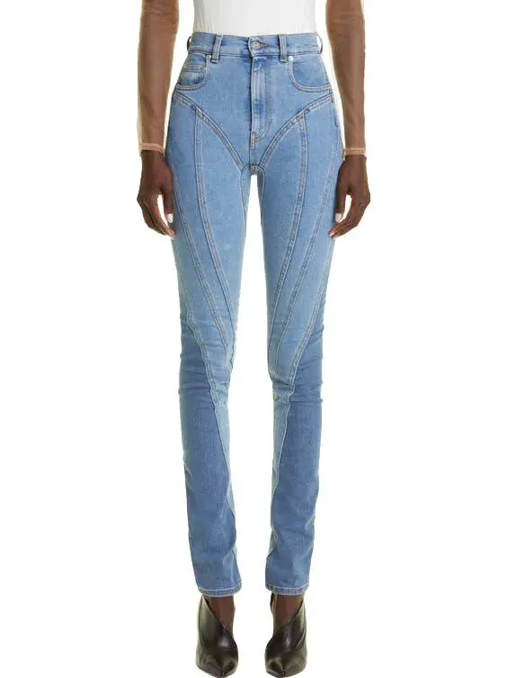 MUGLER Spiral Seam Skinny Jeans - 2903 Light Medium Blue