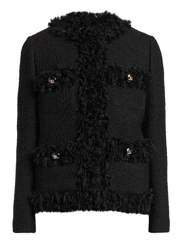 Dolce & Gabbana Boucle Knit Fringe Trim Jacket - Nero