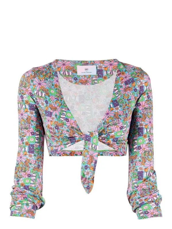 CHIARA FERRAGNI Floral-print Cropped Wrap Top - Pink