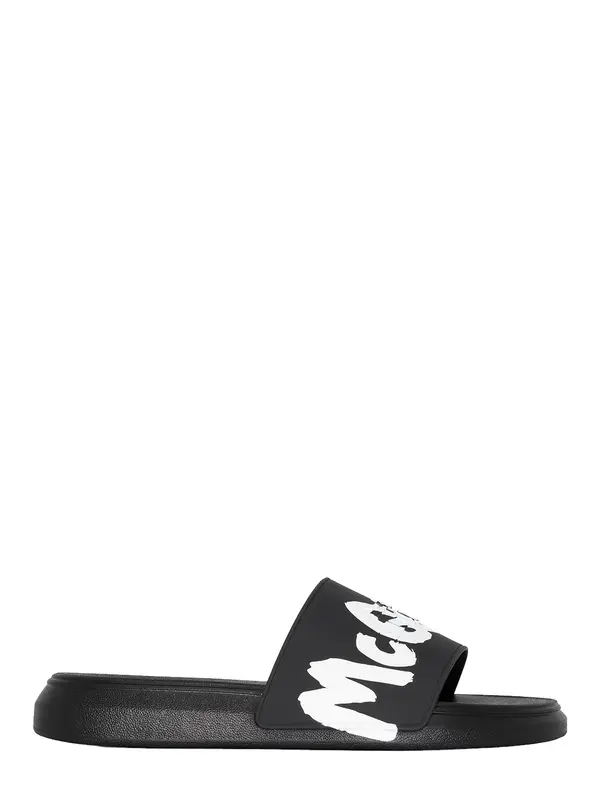 Alexander McQueen Graffiti-logo Slip-on Slides - Black