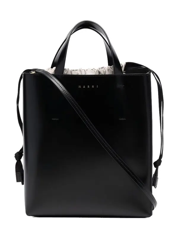 Marni Museo Drawstring Leather Tote - Black