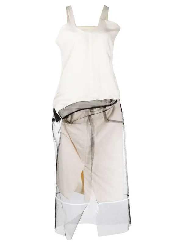 MAISON MARGIELA Panelled Tulle Overlay Dress - Neutrals