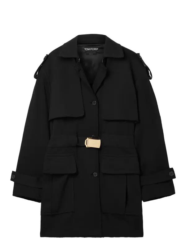 TOM FORD Belted Frayed Cotton-jersey Trench Coat - Black