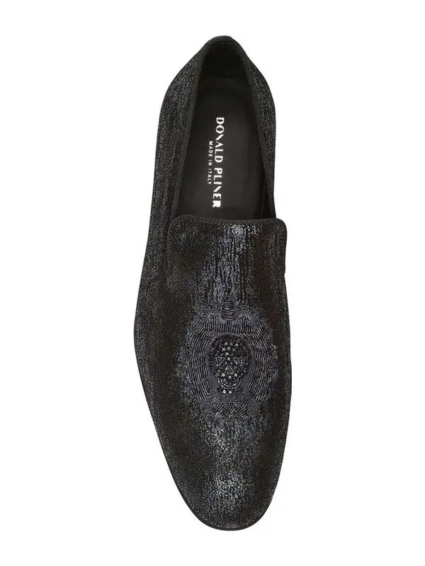DONALD PLINER Spencer Distressed Metallic Skull Loafers - Blue