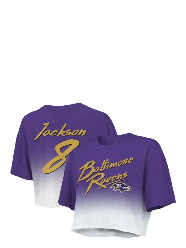 MAJESTIC THREADS Lamar Jackson Baltimore Ravens Crop Top - Purple