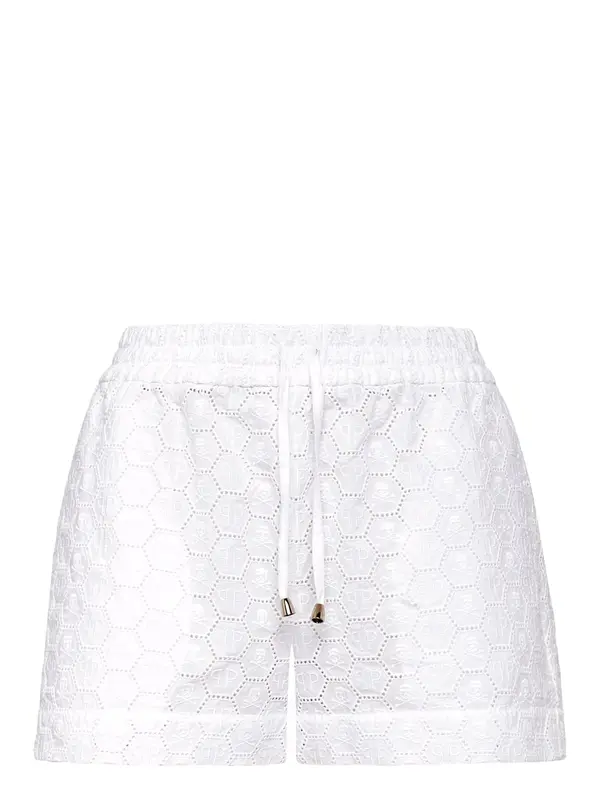 Philipp Plein Logo-embroidered Lace Shorts - White
