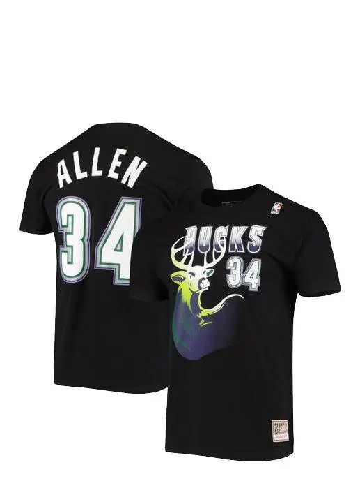 Mitchell & Ness Ray Allen Milwaukee Bucks Hardwood Classics Stitch Name & Number T-shirt - Black
