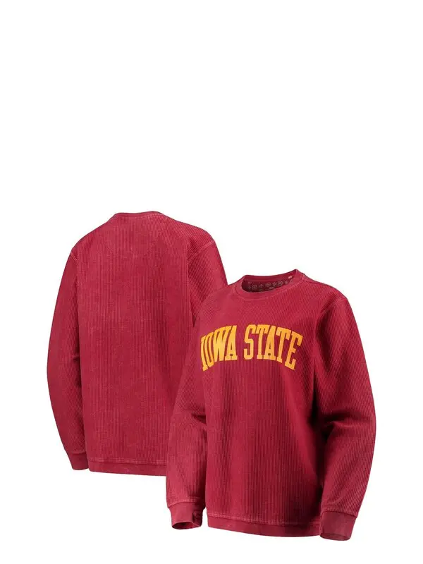 PRESSBOX Iowa State Cyclones Vintage Wash Corduroy Pullover Sweatshirt - Cardinal
