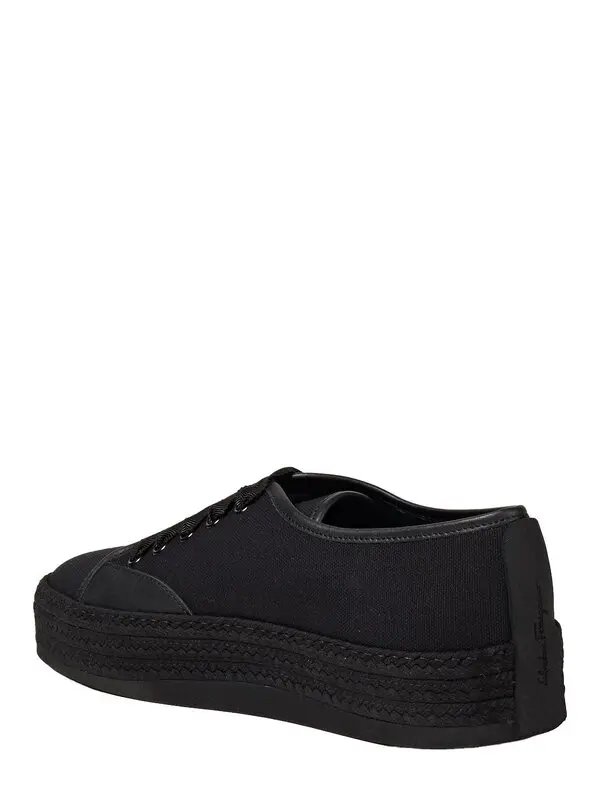 FERRAGAMO Leather-trimmed Canvas Platform Espadrille Sneakers - Black
