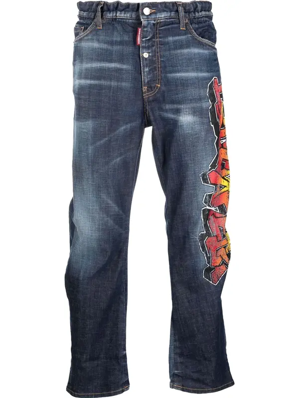 Dsquared2 Graffiti-print Loose-fit Jeans - Blue