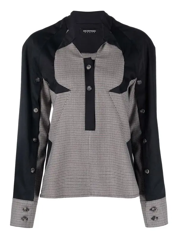 KIKO KOSTADINOV Houndstooth Pattern Two-tone Blouse - Neutrals