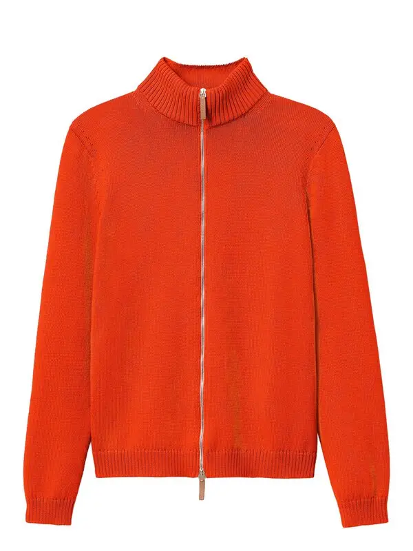 Lafayette 148 New York Cotton-silk Zip-up Cardigan - Orange Poppy